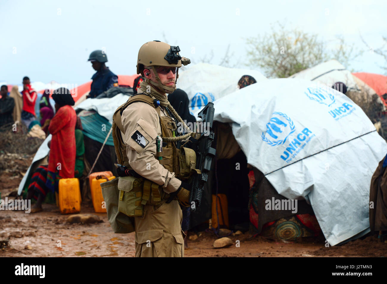 Baidoa, Somalia. 01st May, 2017. A German Federal Police officer guards ...