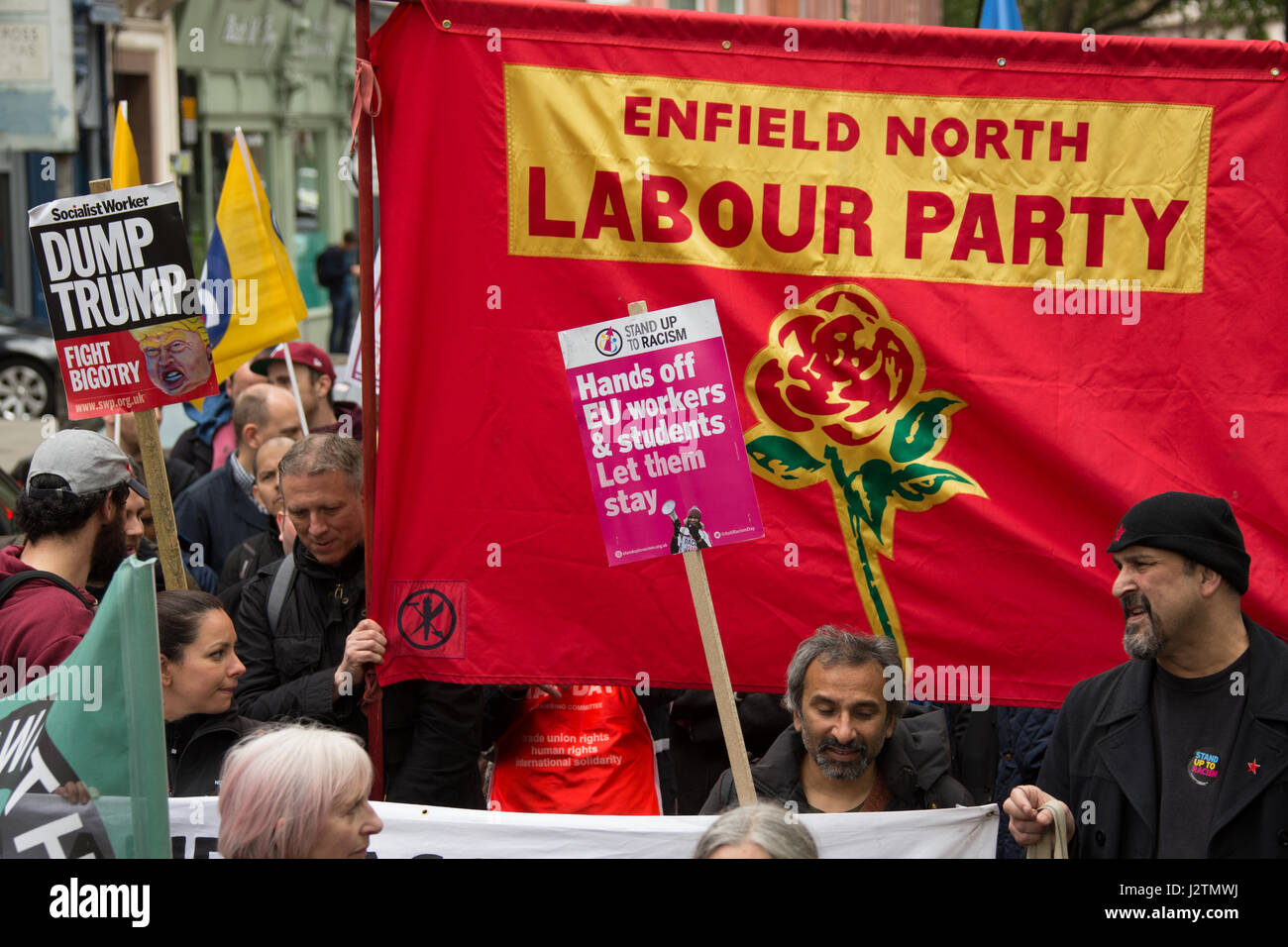 London, UK. 1st May, 2017. Enfield North Labour Party banner on the ...