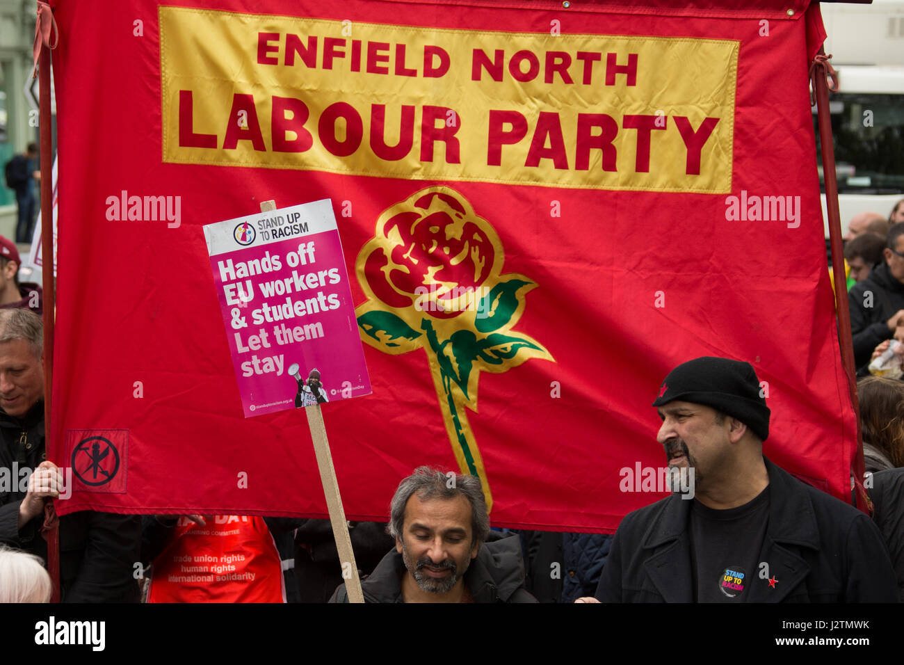 London, UK. 1st May, 2017. Enfield North Labour Party banner on the ...