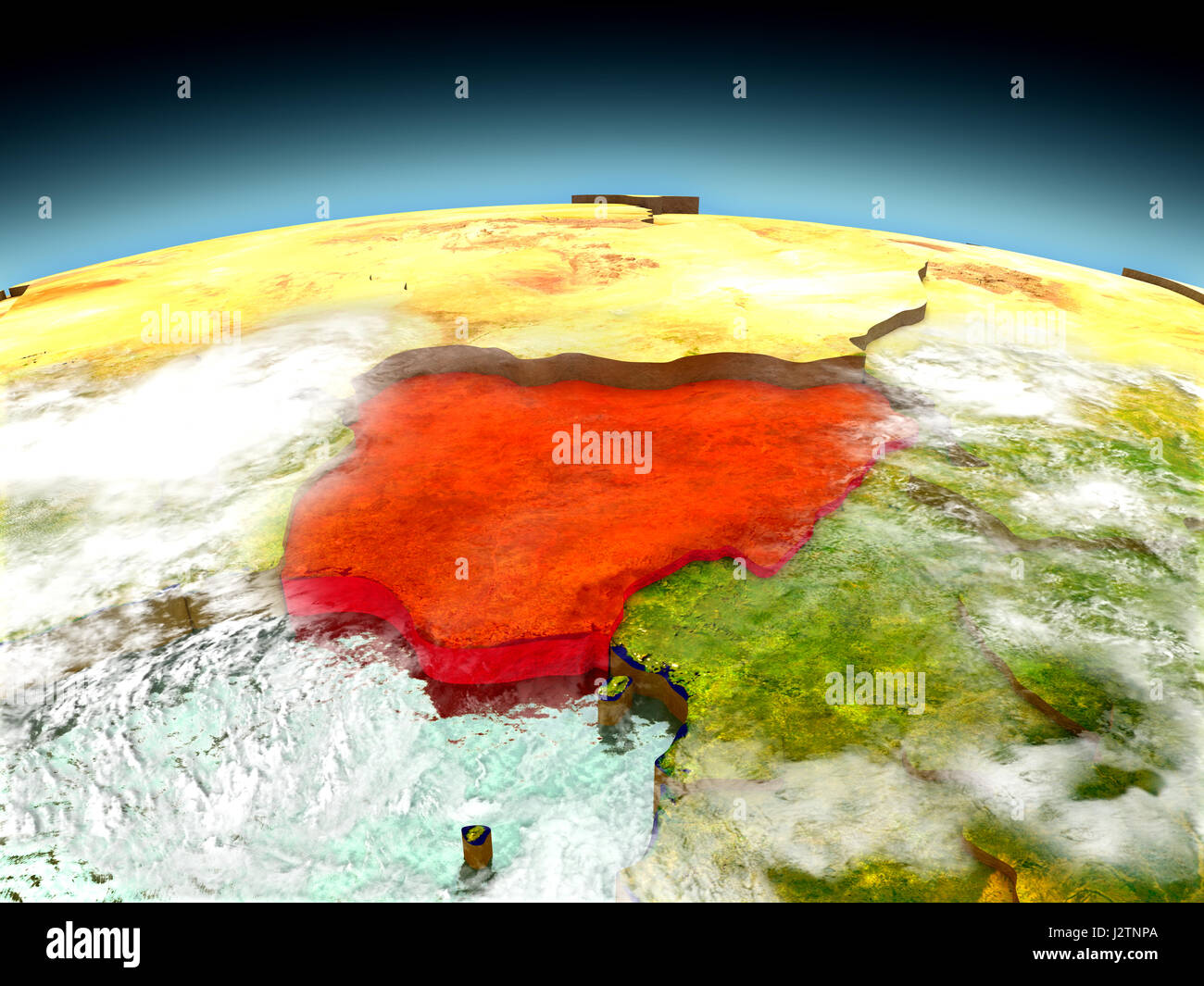 Nigeria in red on model of planet Earth as seen from orbit. 3D ...