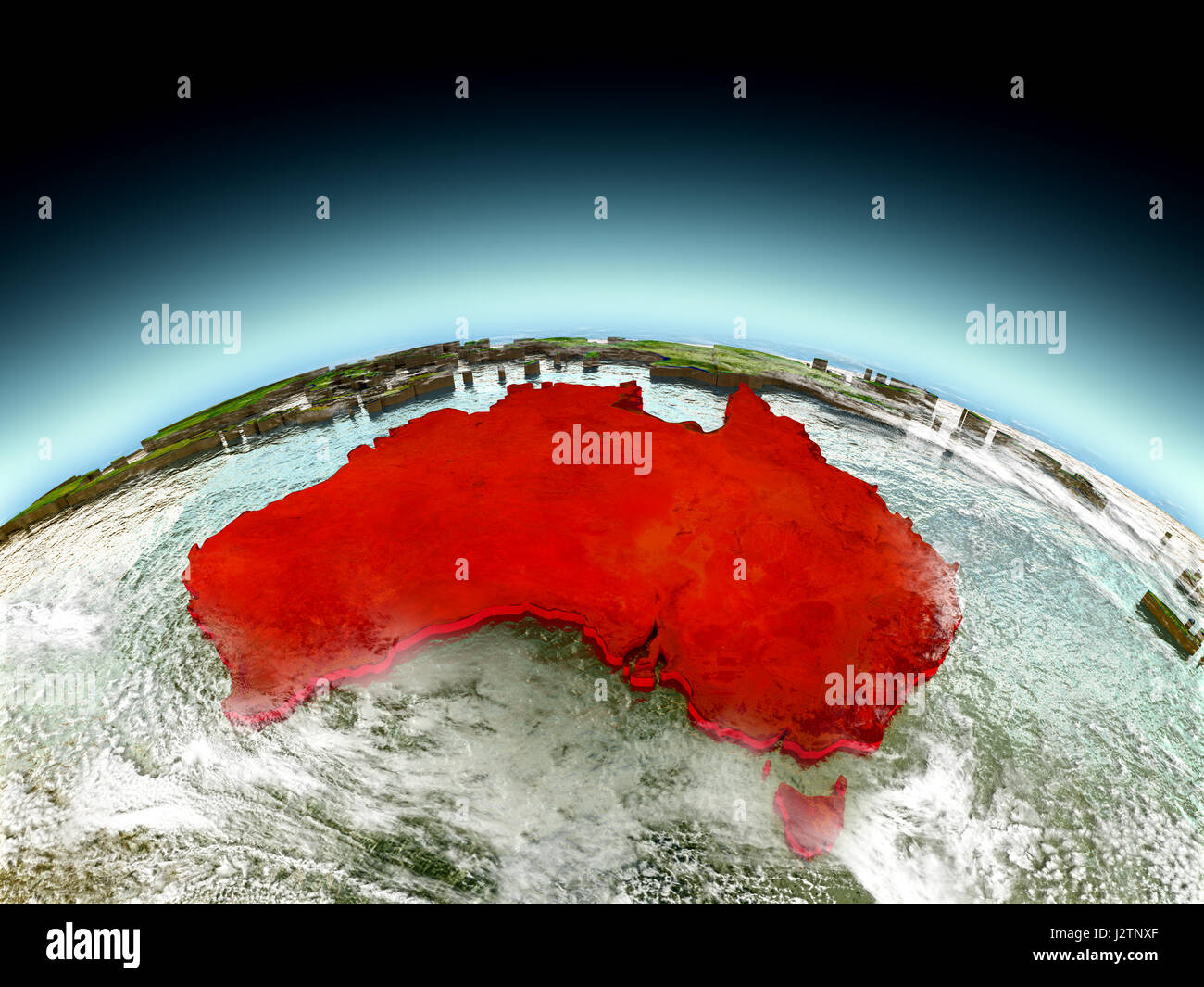 Australia in red on model of planet Earth as seen from orbit. 3D ...