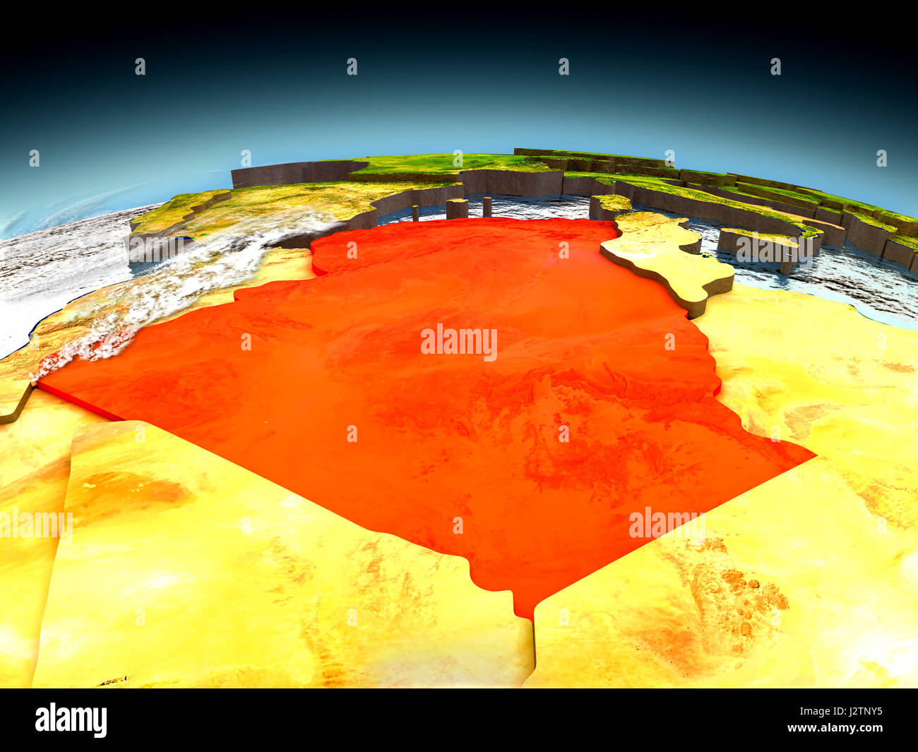 Algeria in red on model of planet Earth as seen from orbit. 3D ...