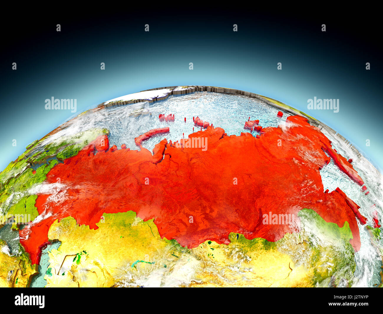Russia in red on model of planet Earth as seen from orbit. 3D ...