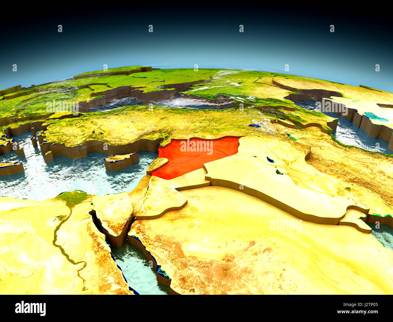 Syria in red on model of planet Earth as seen from orbit. 3D ...