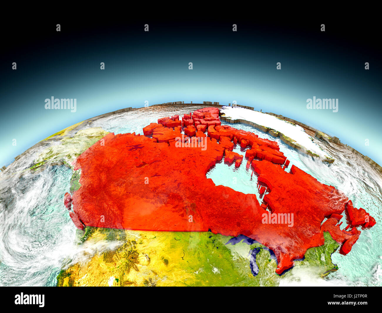 Canada in red on model of planet Earth as seen from orbit. 3D ...