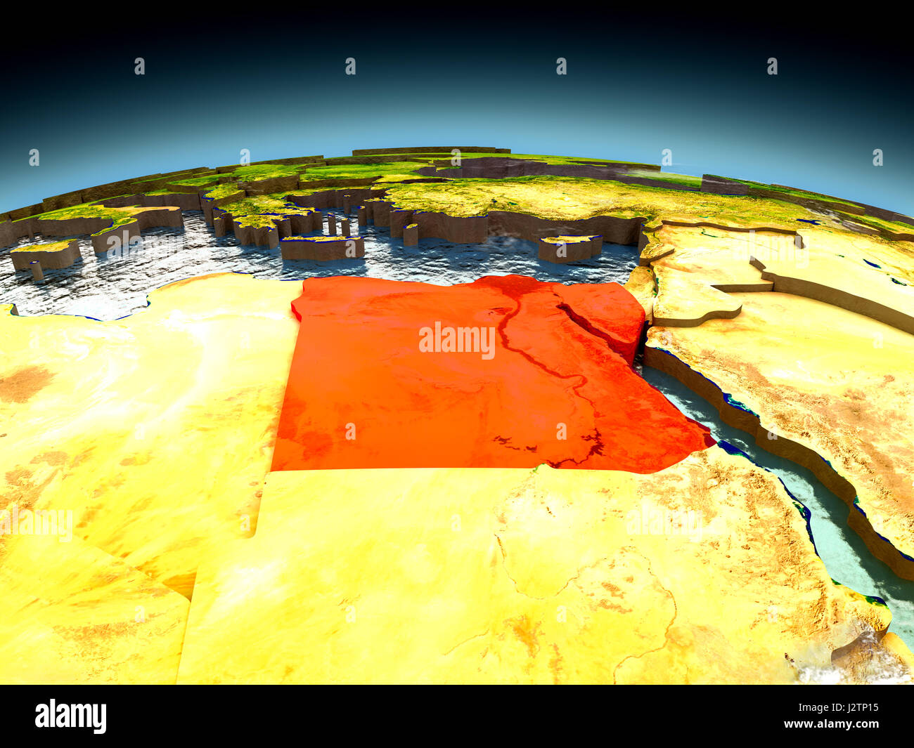 Egypt in red on model of planet Earth as seen from orbit. 3D ...