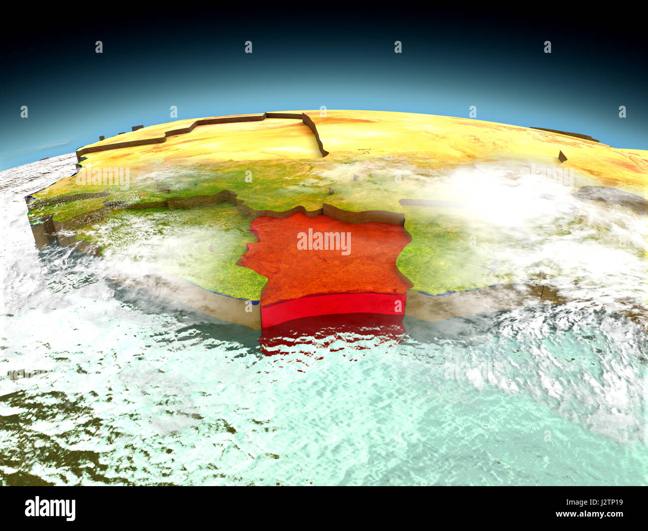 Ivory Coast in red on model of planet Earth as seen from orbit. 3D ...