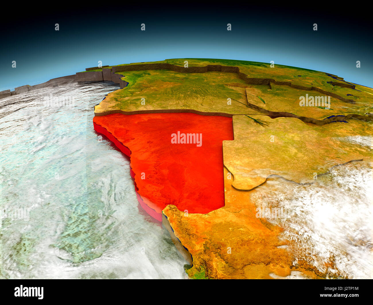 Namibia in red on model of planet Earth as seen from orbit. 3D ...