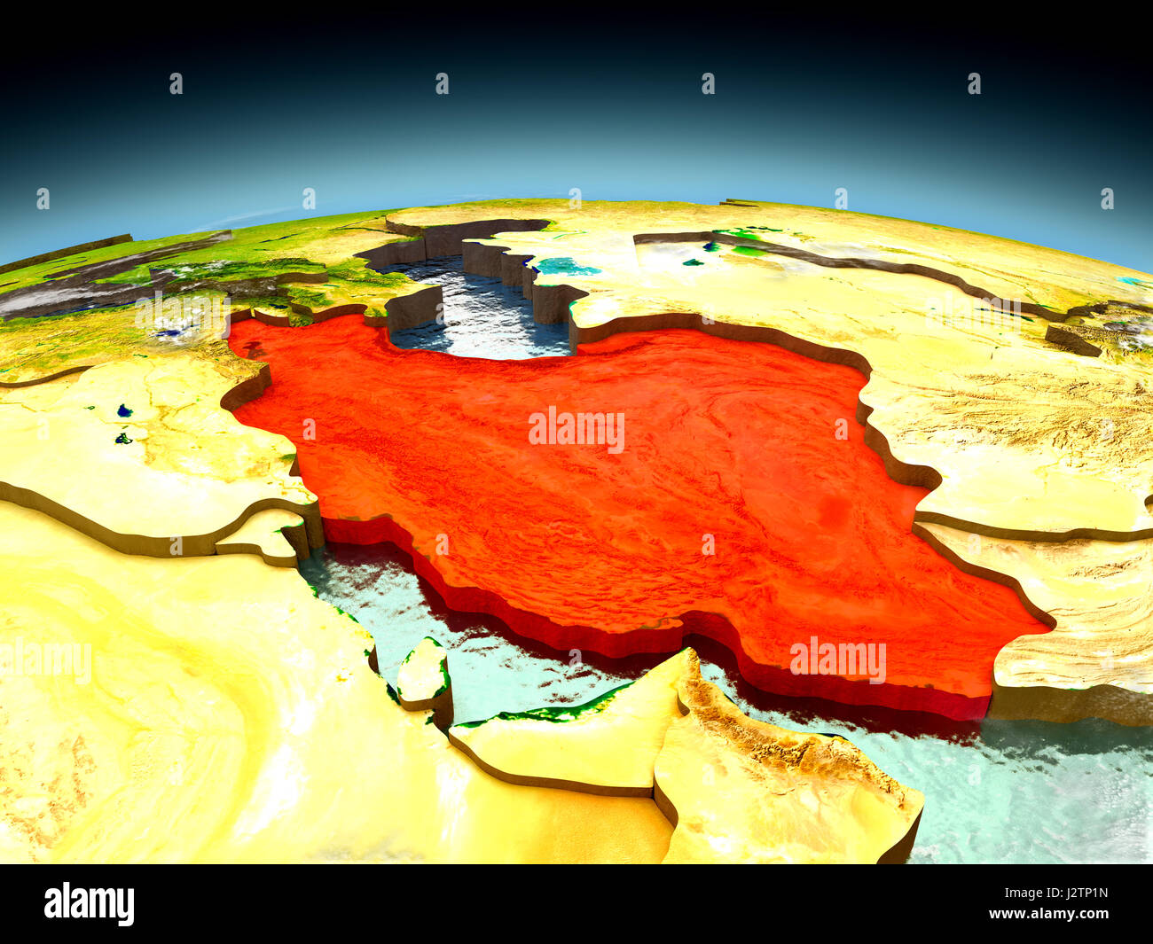 Iran in red on model of planet Earth as seen from orbit. 3D ...