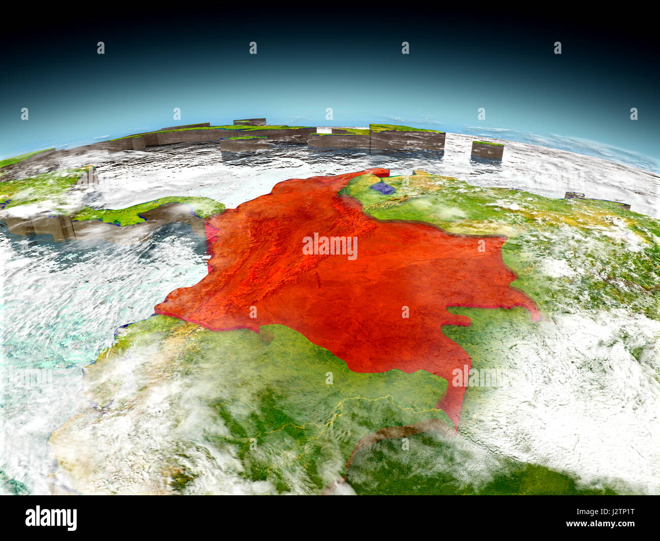 Colombia in red on model of planet Earth as seen from orbit. 3D ...