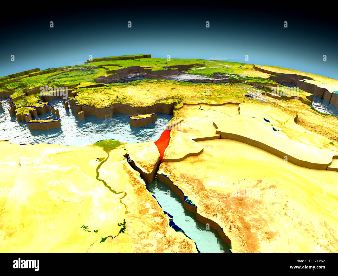 Israel in red on model of planet Earth as seen from orbit. 3D ...
