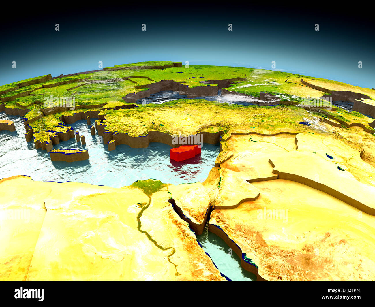 Cyprus in red on model of planet Earth as seen from orbit. 3D ...