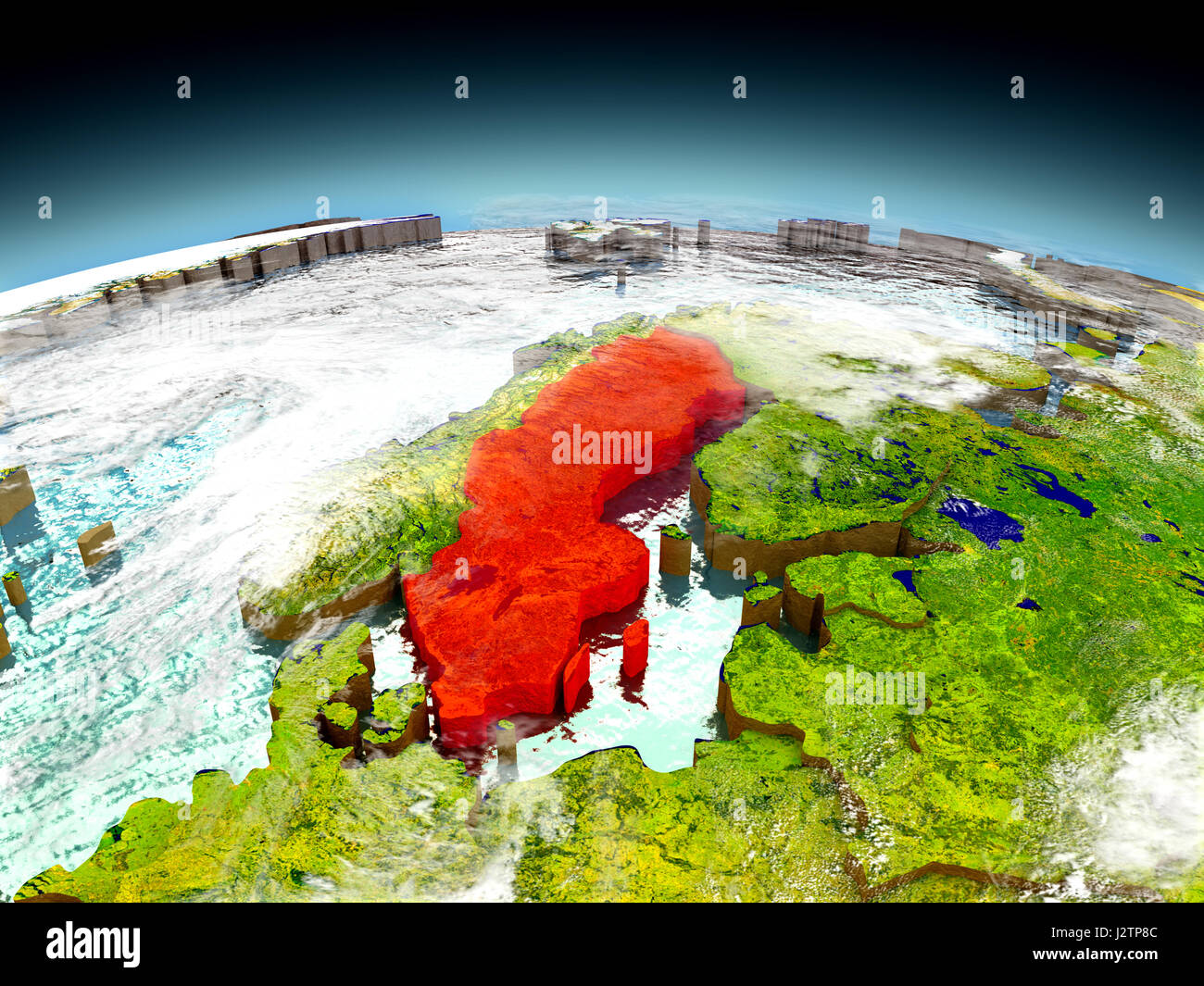 Sweden in red on model of planet Earth as seen from orbit. 3D ...