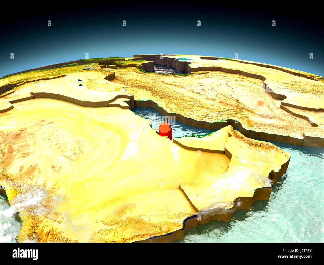 Qatar in red on model of planet Earth as seen from orbit. 3D ...