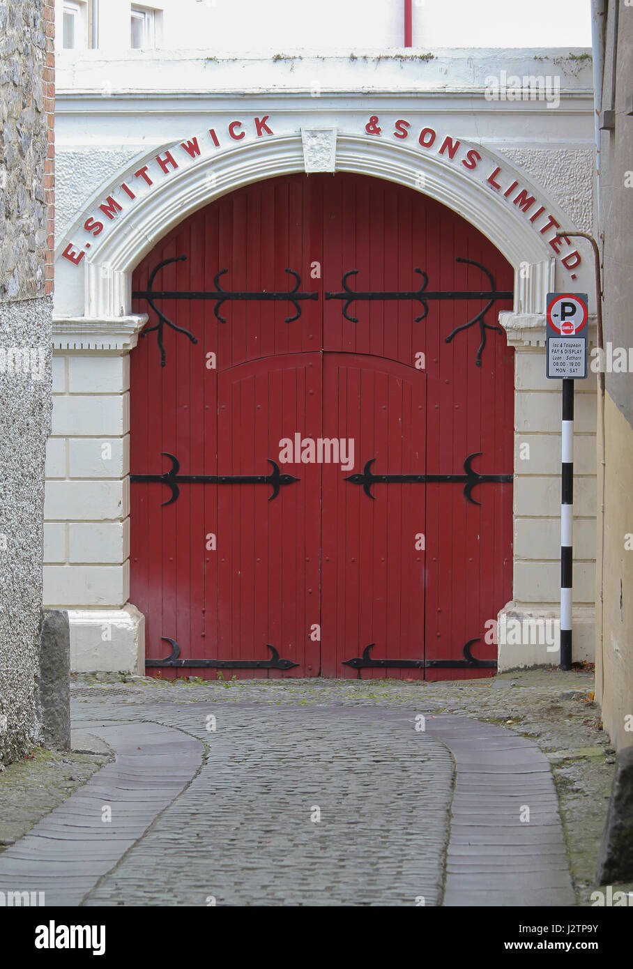 Red wooden gate into the Smithwick's Brewery in Kilkenny, Ireland Stock ...