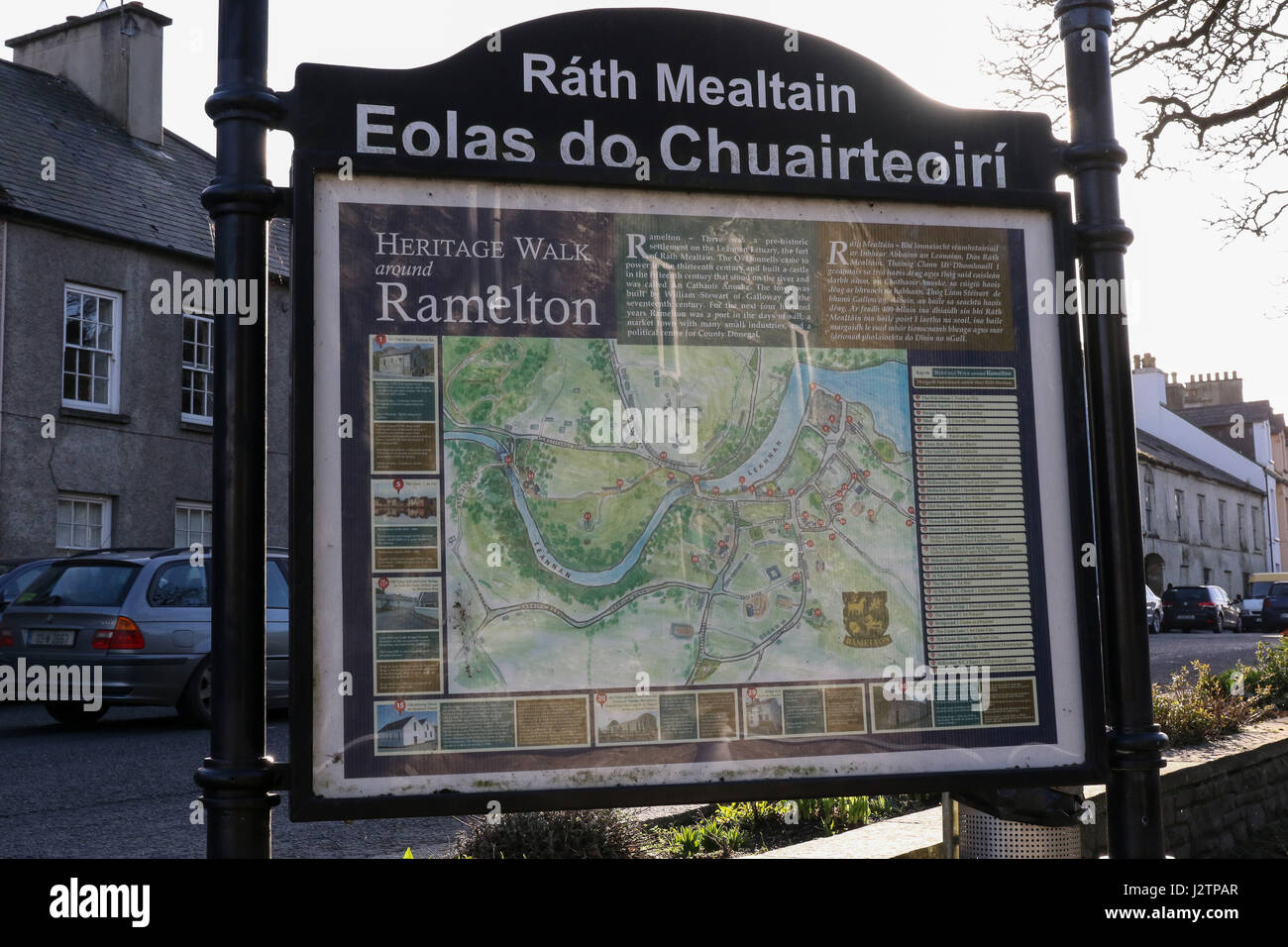 Visitor information sign in Ramelton, County Donegal, Ireland Stock ...