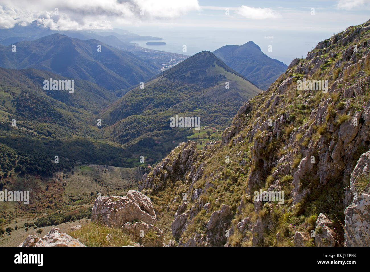 The coast of Calabria seen from the mountains behind Maratea Stock ...