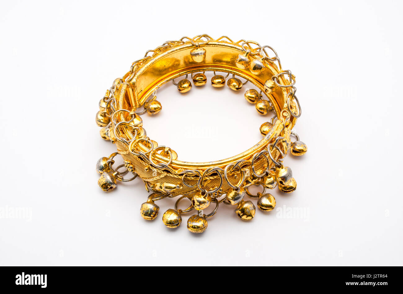 Closeup to Golden Old Small Bell Bangle in Indian Style, Isolated Stock ...