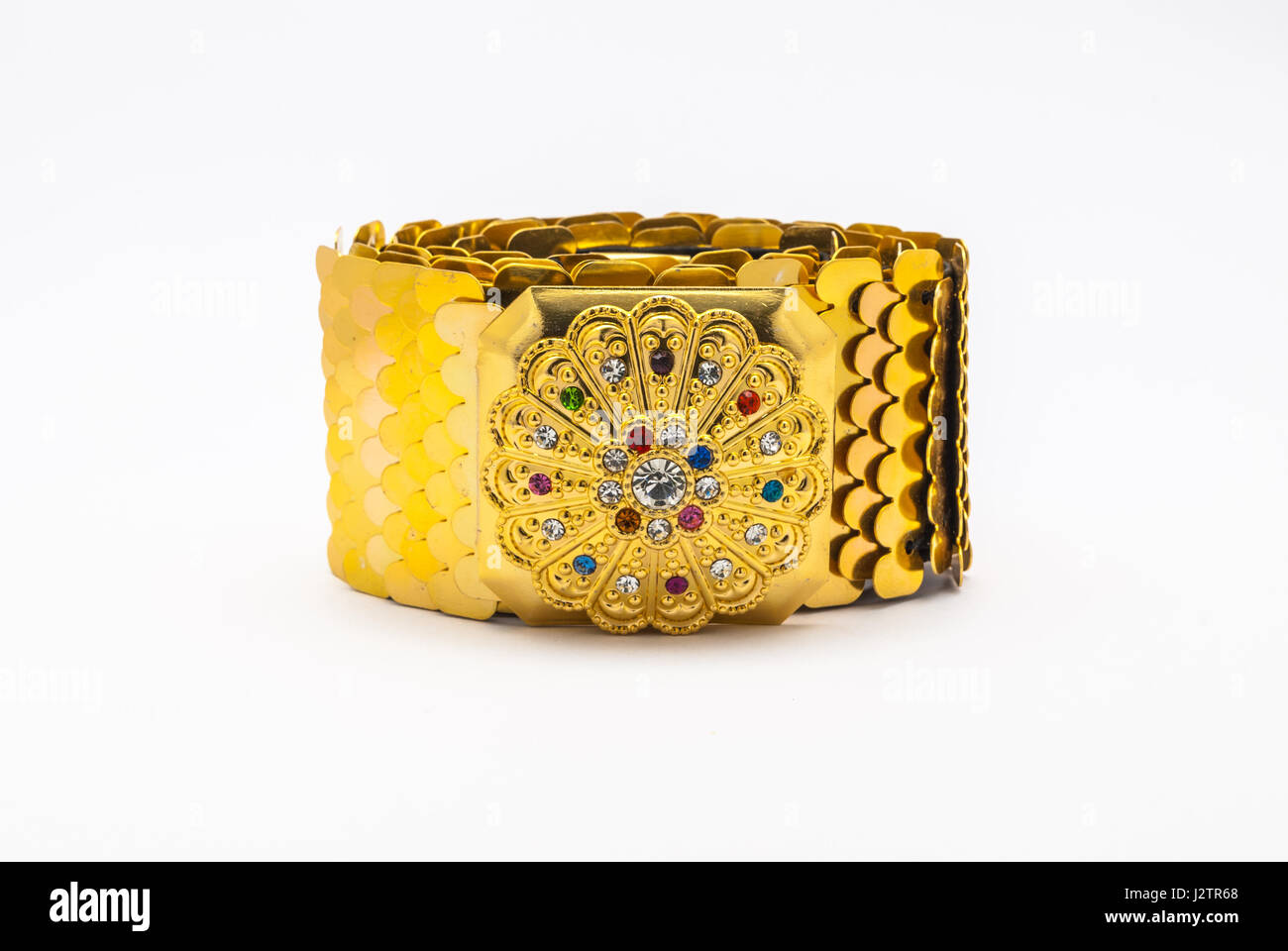 Closeup to Used Golden with Colorful Gem Belt in Thai Style, Isolated ...