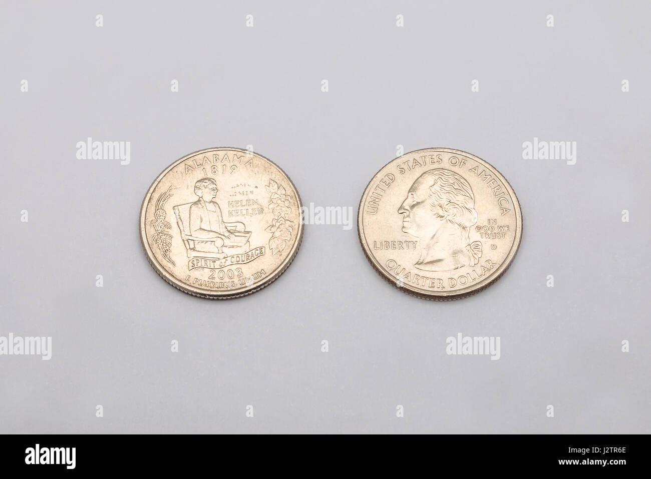 Closeup to Alabama State Symbol on Quarter Dollar Coin on White ...