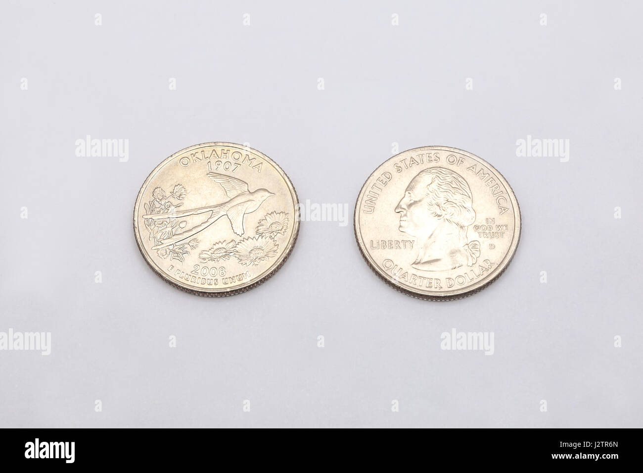 Closeup to Oklahoma State Symbol on Quarter Dollar Coin on White ...