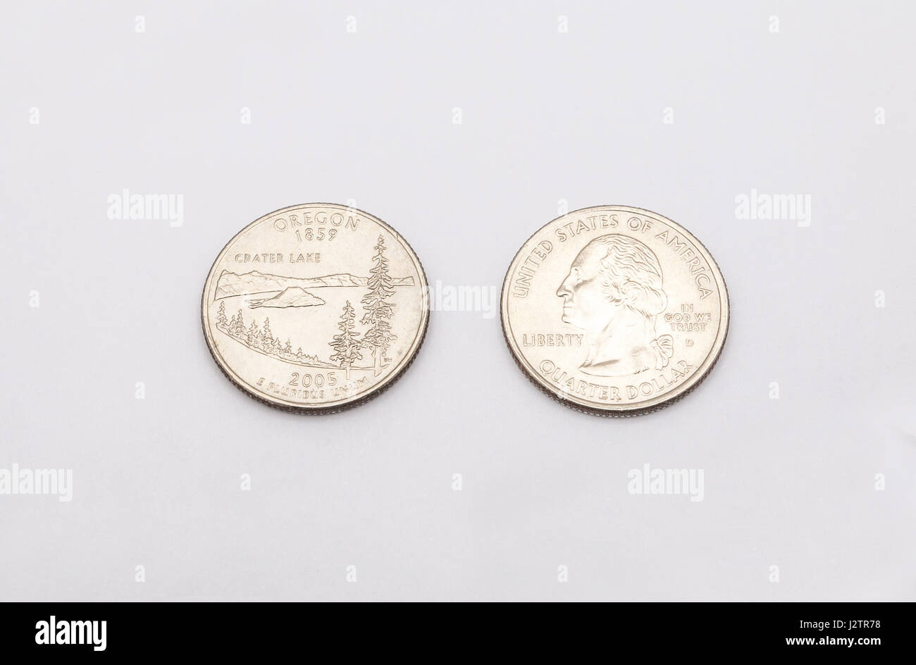Closeup to Oregon State Symbol on Quarter Dollar Coin on White ...