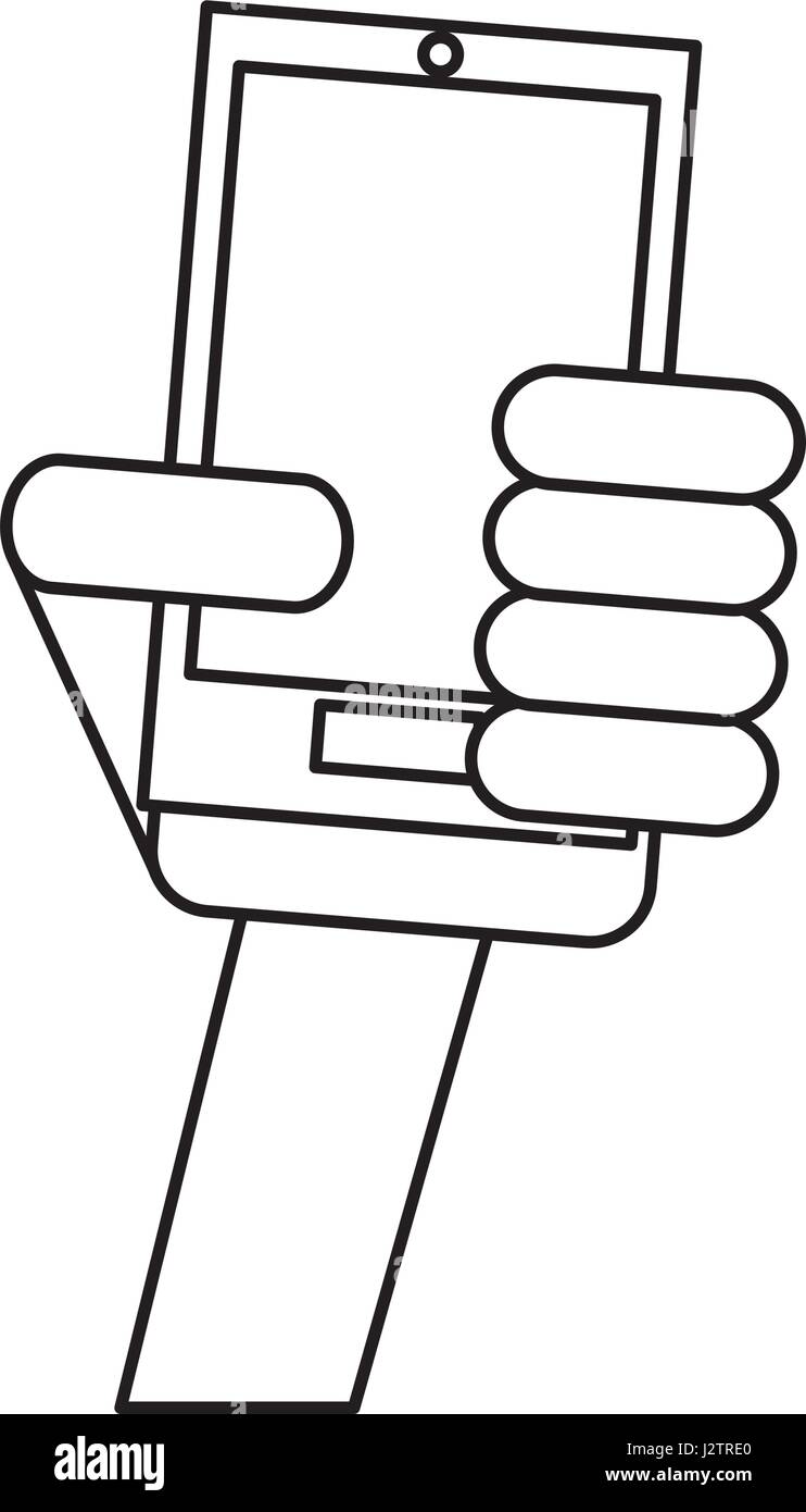 hand holding smartphone technology outline Stock Vector Image & Art - Alamy