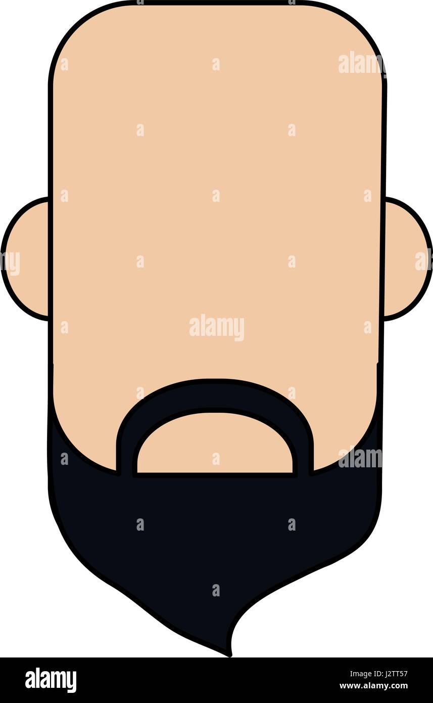 Colorful Caricature Image Faceless Front View Bald Man With Beard Stock
