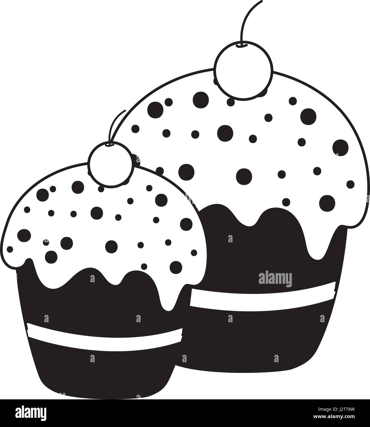 contour delicious cupcakes with cherry to happy birthday Stock Vector ...