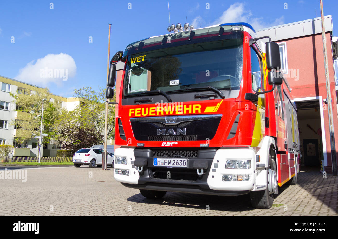 HANNOVER / GERMANY - APRIL 25, 2017: german fire engine stands on ...
