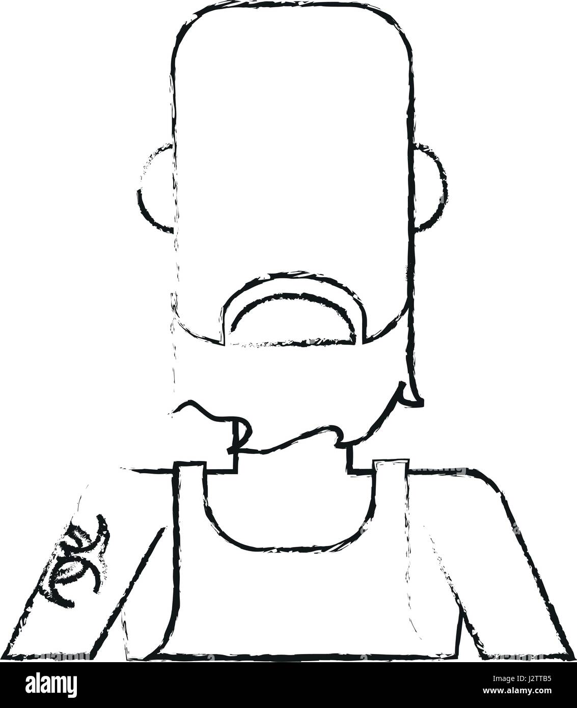 blurred silhouette caricature faceless half body bald man with beard ...