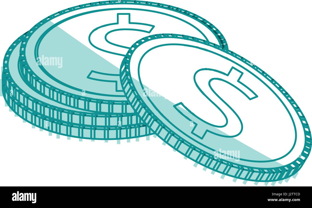 blue silhouette shading stack coins with dollar symbol Stock Vector ...