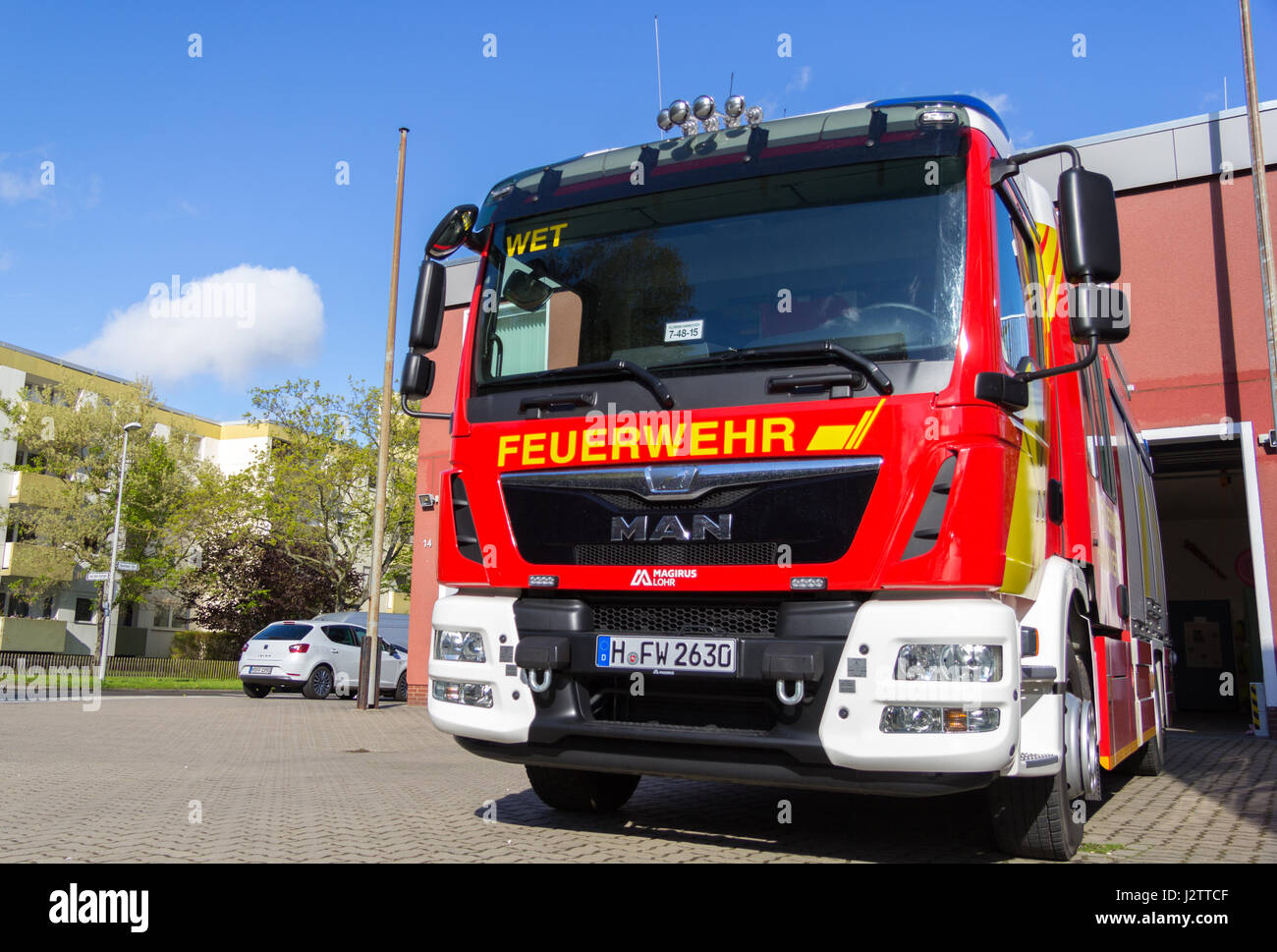 HANNOVER / GERMANY - APRIL 25, 2017: german fire engine stands on ...