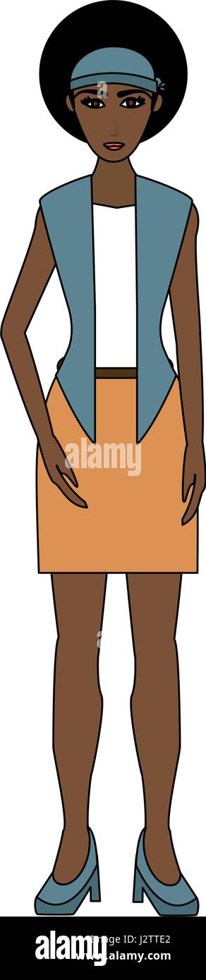 color image cartoon full body woman brunette with afro hairstyle Stock ...