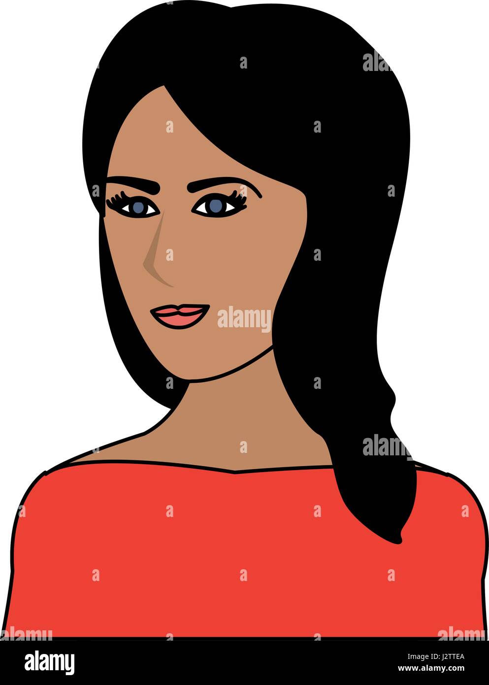 color image cartoon half body woman with long side hairstyle Stock ...
