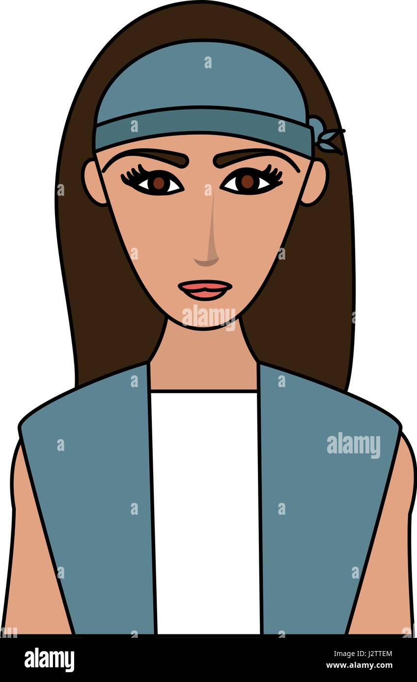 color image cartoon half body woman with long hair and sport clothing ...