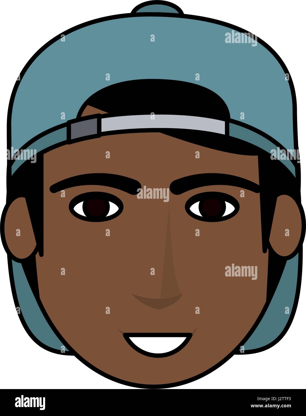 color image cartoon front face guy brunette with hat Stock Vector Image ...