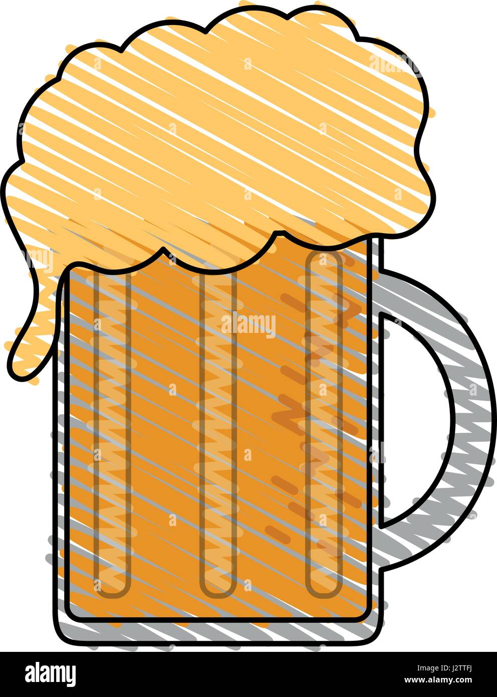 color drawing pencil cartoon beer jar glass with foam Stock Vector ...