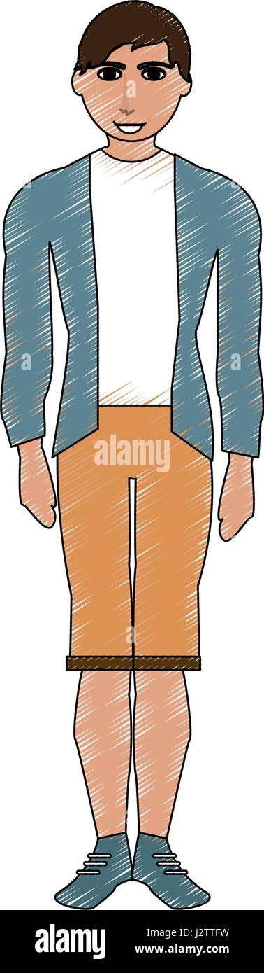 color pencil cartoon full body man with shorts and jacket Stock Vector ...