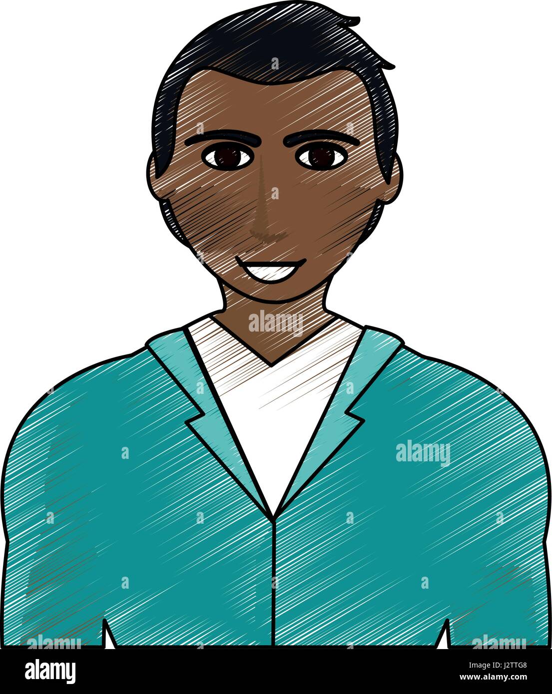 color pencil cartoon half body brunette man with atlethic body and ...