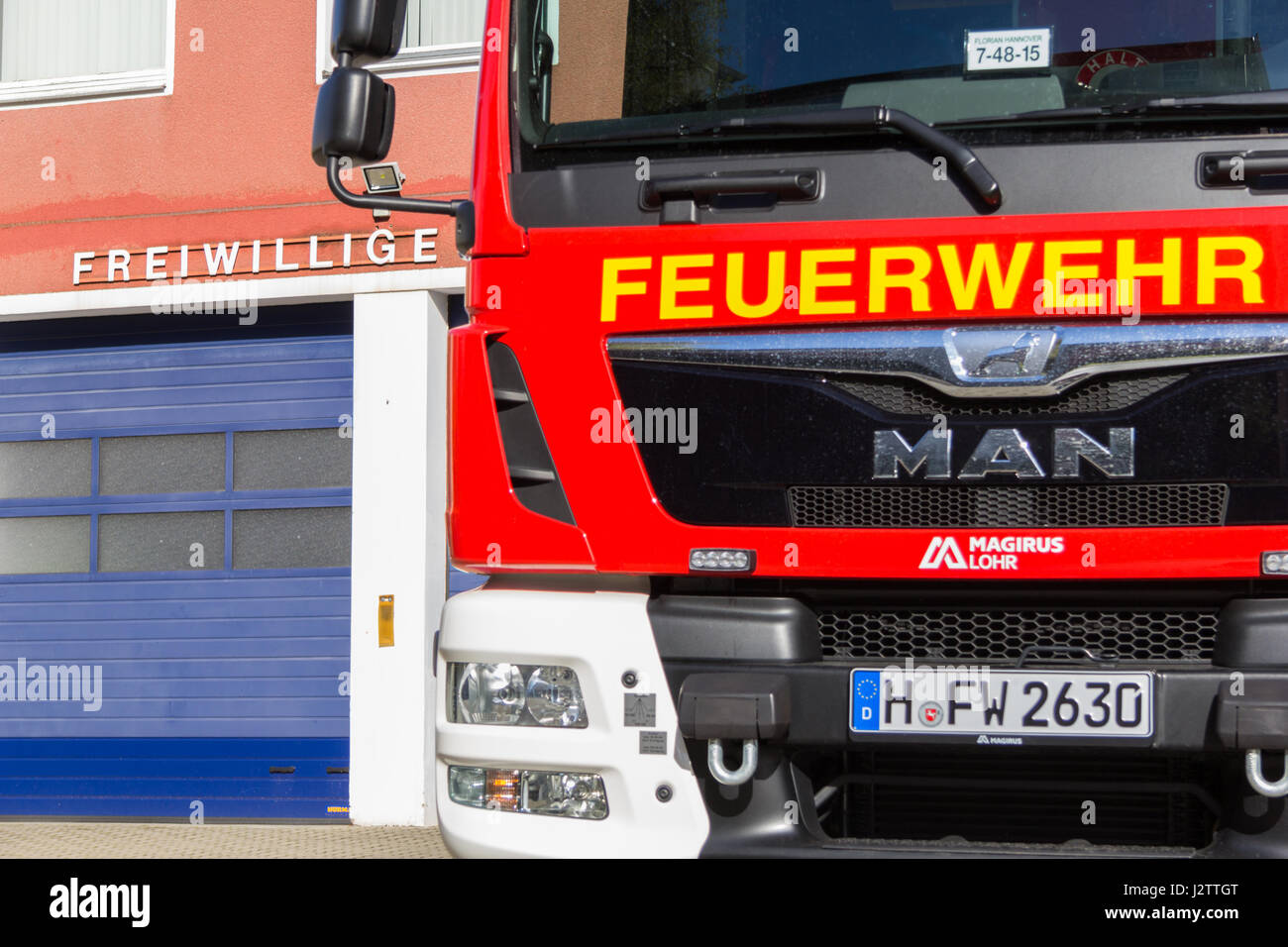 HANNOVER / GERMANY - APRIL 25, 2017: german fire engine stands on ...