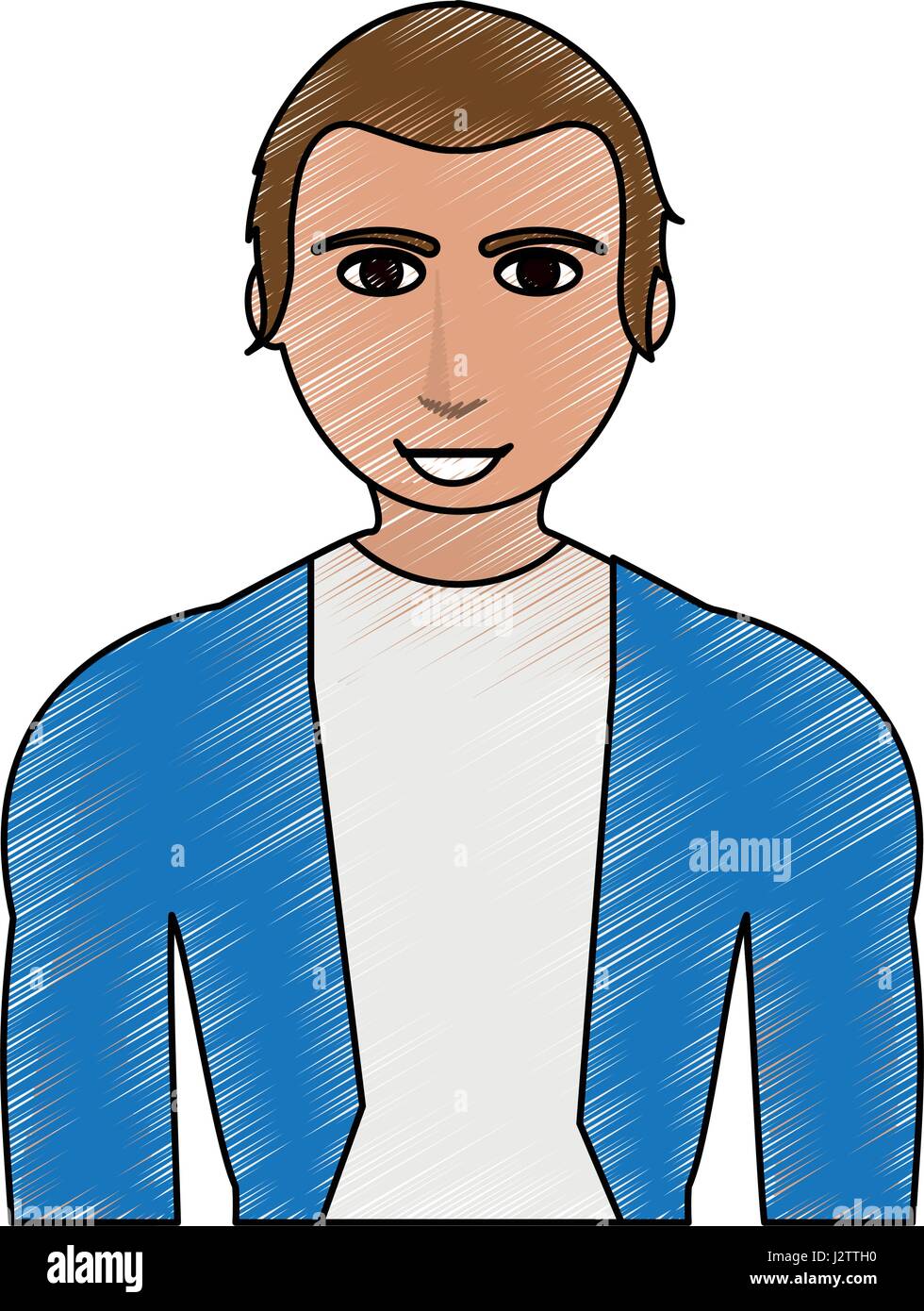 color pencil cartoon half body guy with atlethic body and sport t-shirt ...