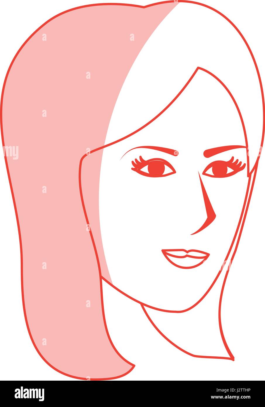 red silhouette shading side profile face woman with straight short ...