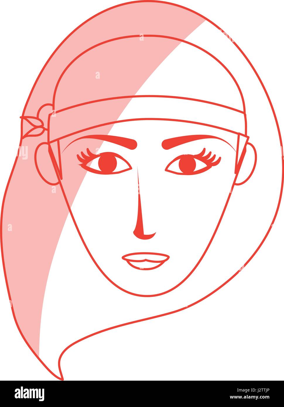 red silhouette shading cartoon front face woman with hat Stock Vector ...