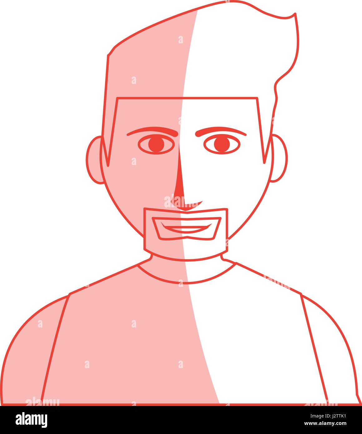 red silhouette shading cartoon half body man with muscular body and ...