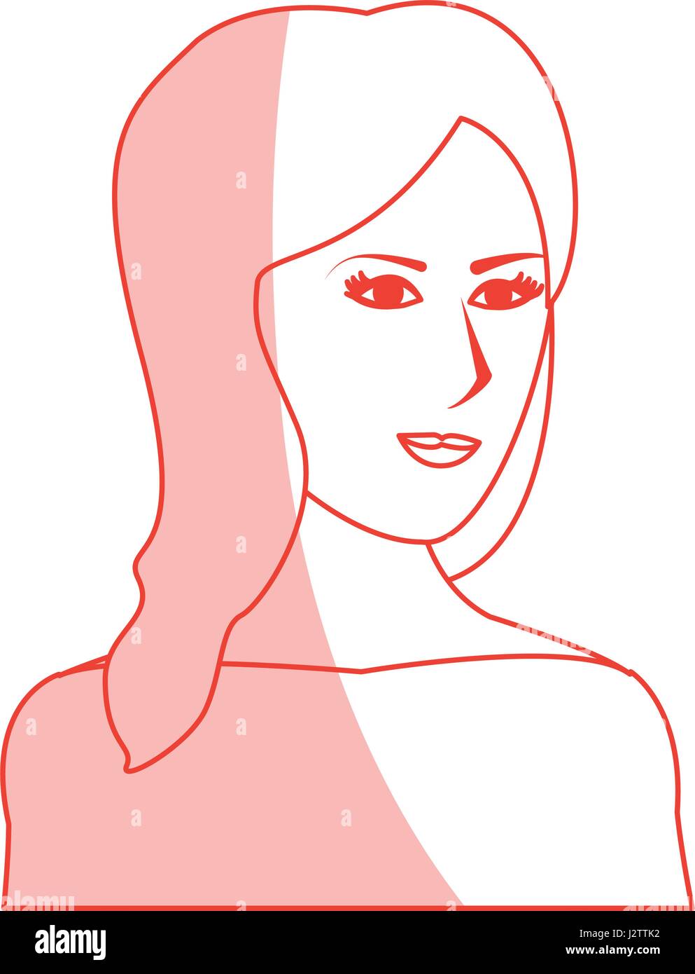 red silhouette shading cartoon half body woman with long side hairstyle ...