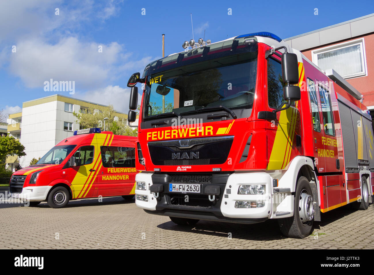 HANNOVER / GERMANY - APRIL 25, 2017: german fire engine stands on ...