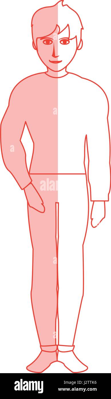 red silhouette shading cartoon full body guy atlethic with casual ...