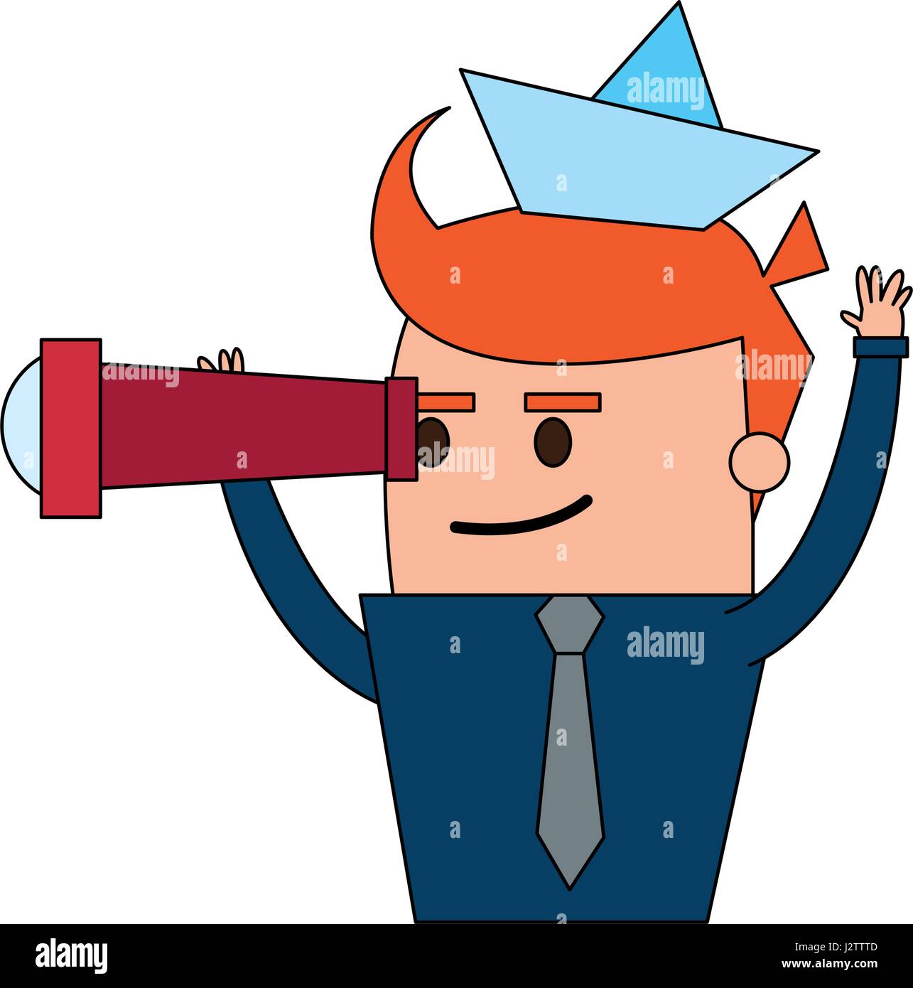 color image half body cartoon sailor man leader business with paper ...