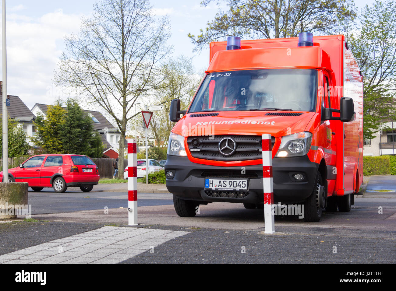 HANNOVER / GERMANY - APRIL 25, 2017: german ambulance stands on street ...